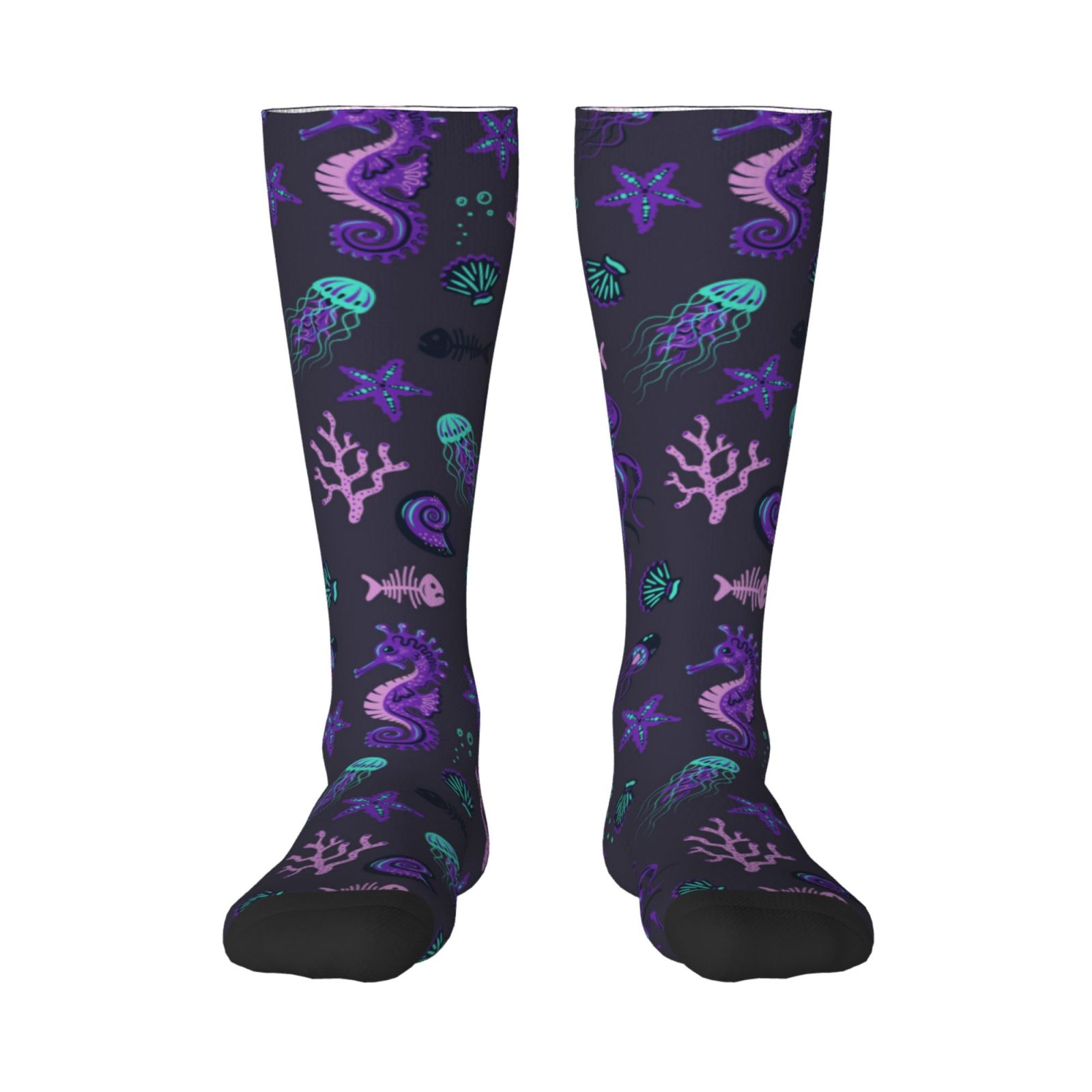 Knee High Socks for Men and Women, Octopus Seahorse Jellyfish Purple ...