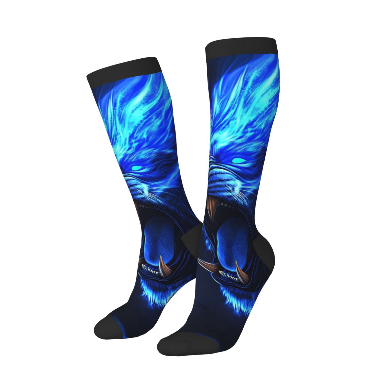 Knee High Socks for Men and Women, Roaring Blue Lion Flame Althletic ...