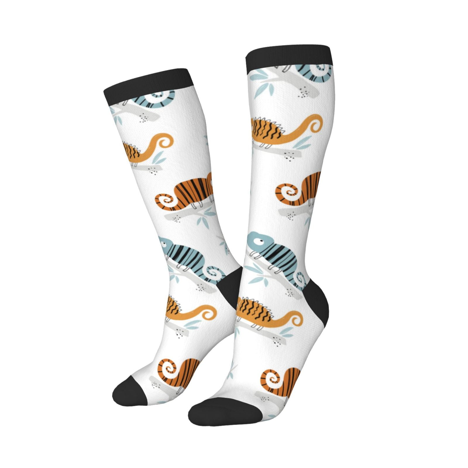 Knee High Socks for Women Men Athletic - Cartoon Cute Chameleon Lizard ...