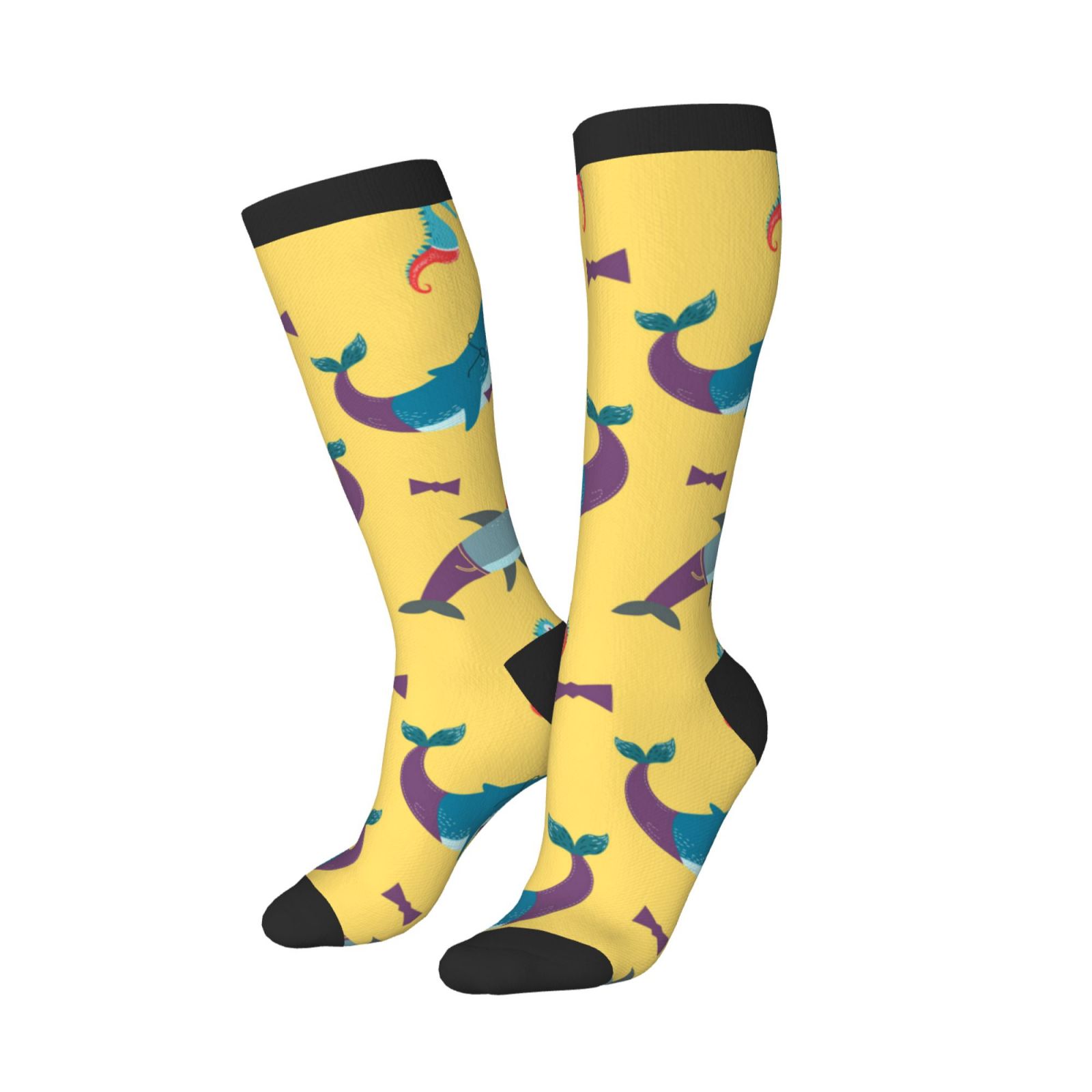 Knee High Socks for Women Men Athletic - Funny Cute Shark Whale ...