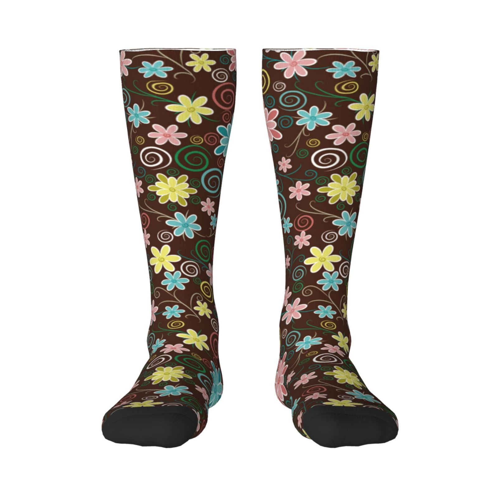 Knee High Socks for Women Men Athletic - Colorful flowers_A Thigh-High ...
