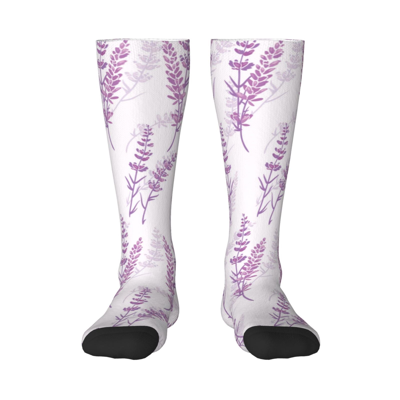 Knee High Socks for Women Men Athletic - Lavender Flowers Pink Thigh ...