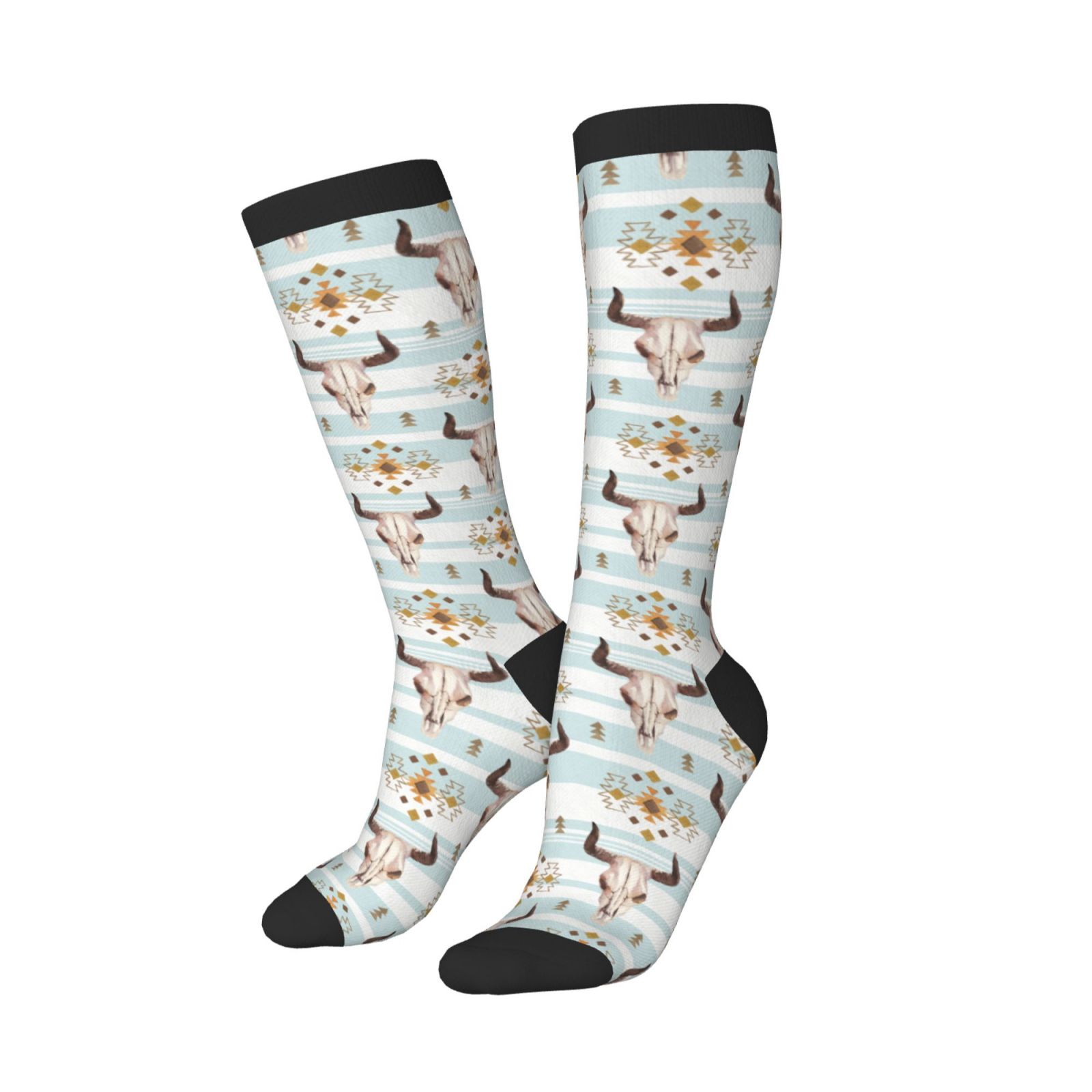 Knee High Socks for Women Men Athletic - bull cow skull boho print ...
