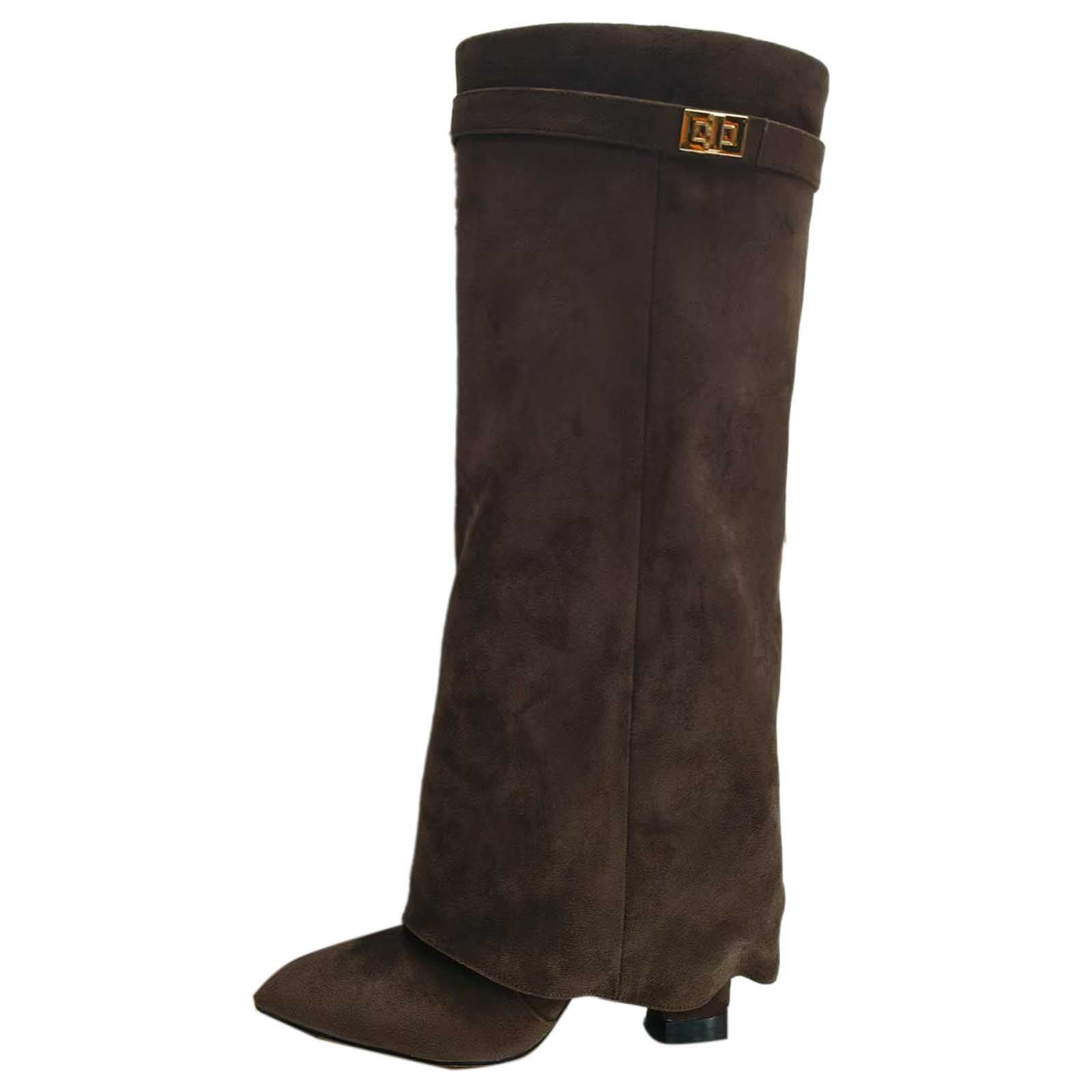 Knee High Suede Boots With Adjustable Buckle For Fall Winter Fashion ...