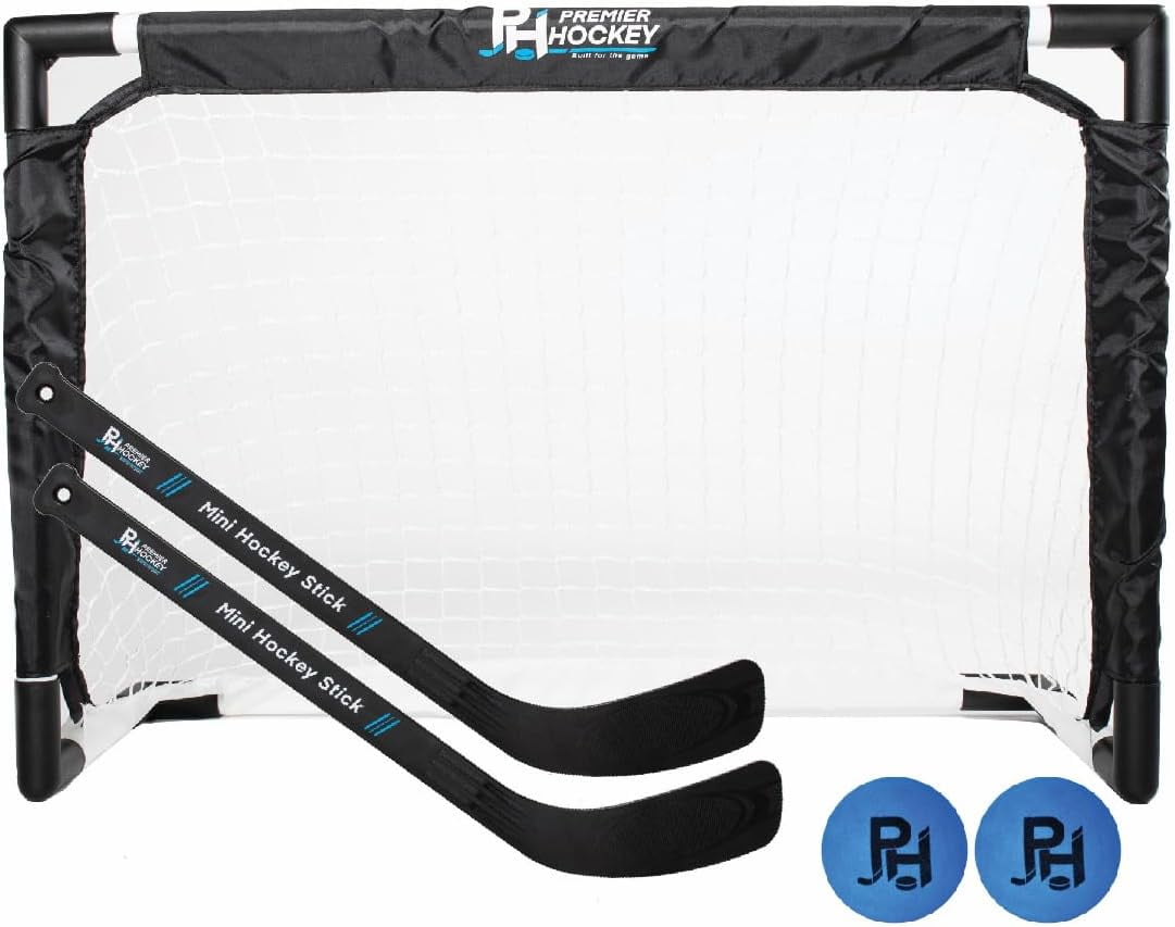 Knee Hockey Set – Complete 2-Player Indoor Kit with (1) Mini Goal, (2 ...