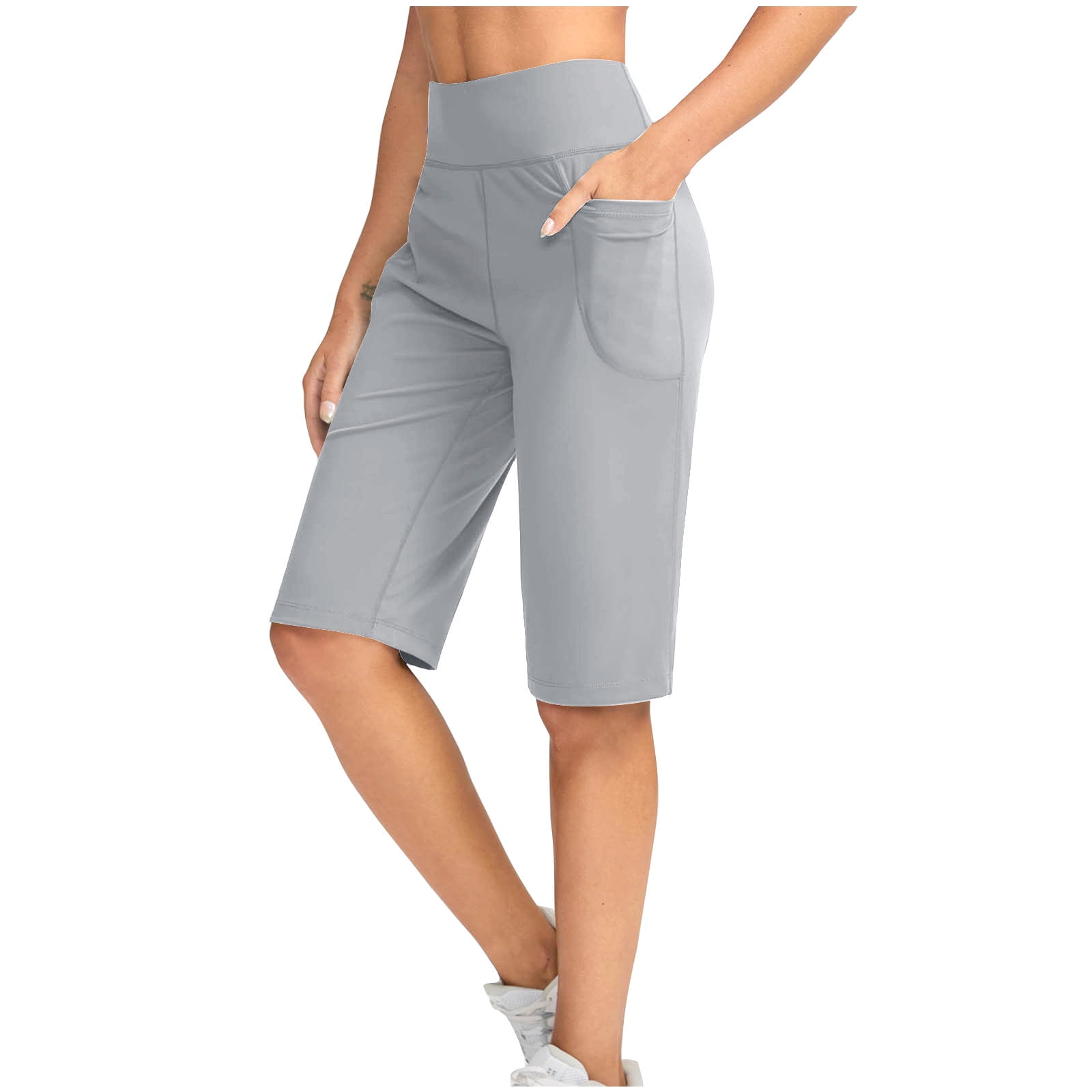 Knee-Length Yoga Pant for Women Athletic Workout Capris with Pockets ...