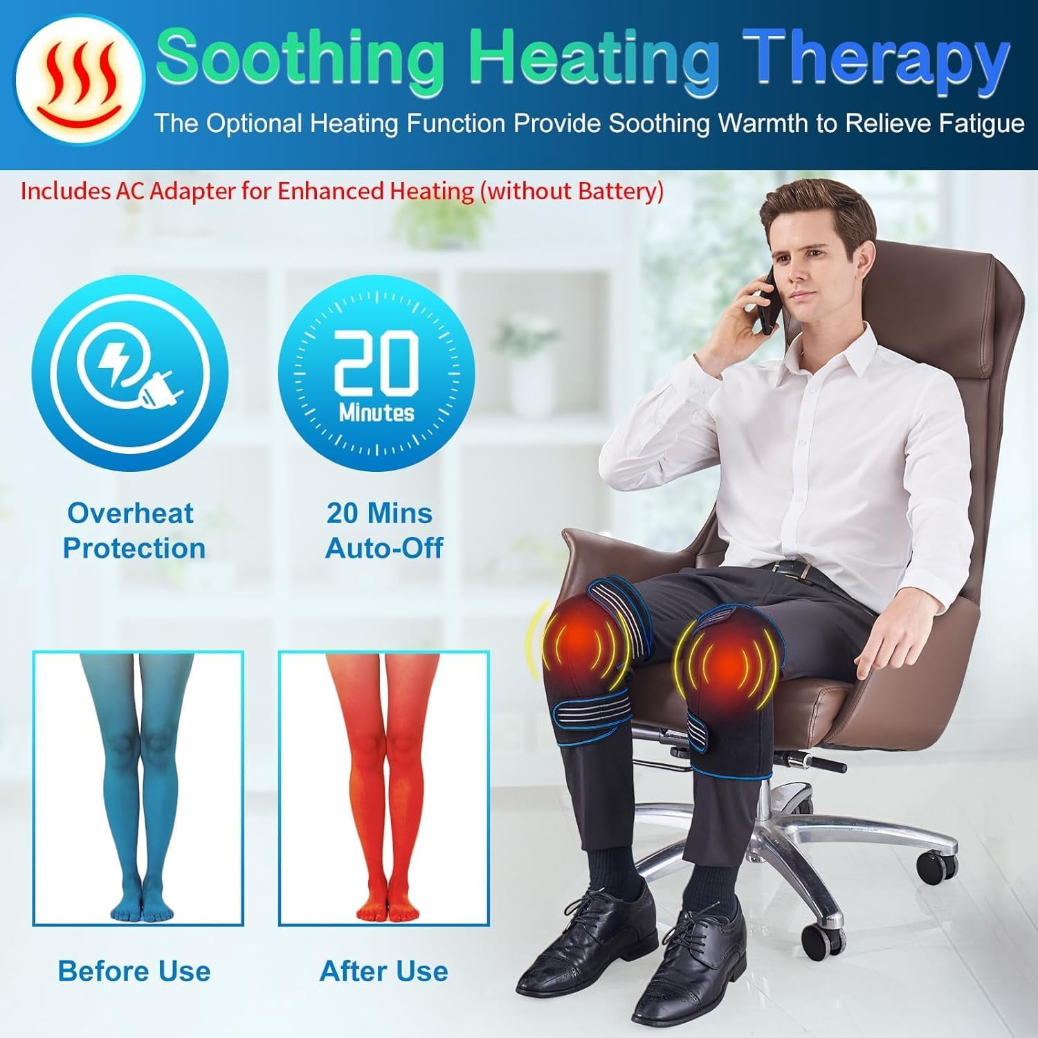 Knee Massager with Heat & Vibration, Heating Pad for Knee Pain Relief ...