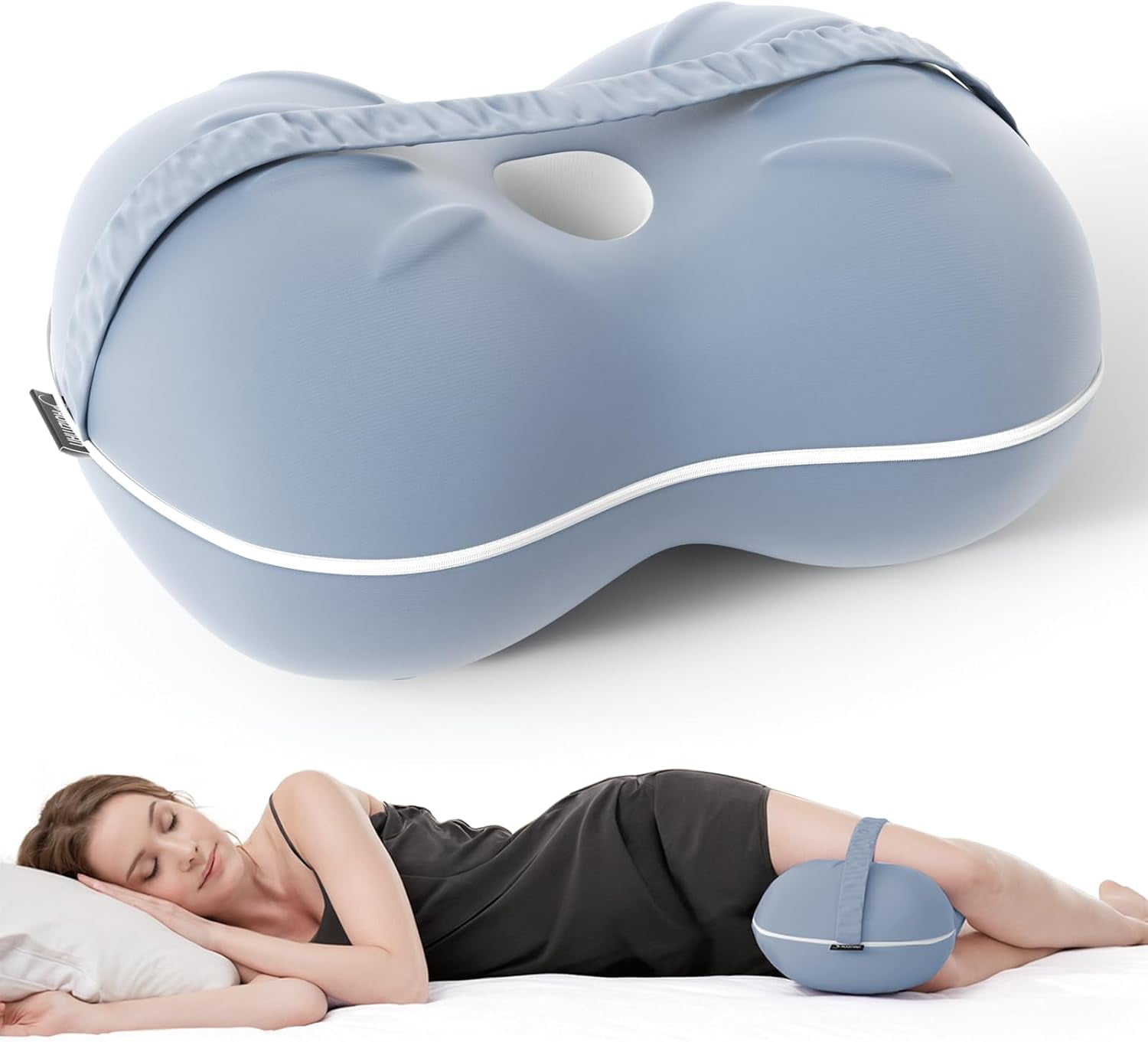 Knee Pillow for Side Sleepers - Cooling Memory Foam Leg Pillow for Side Sleeping with Strap ...