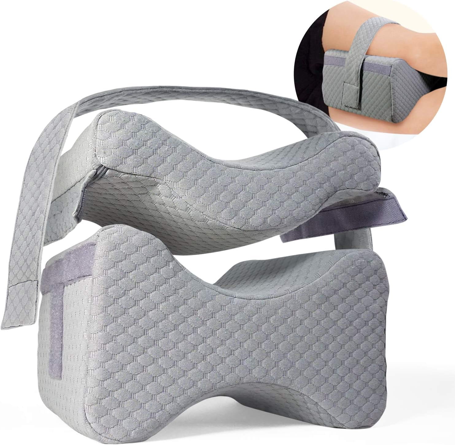 Knee Pillow with Strap – 3-Level Contour Memory Foam Leg Pillow for ...