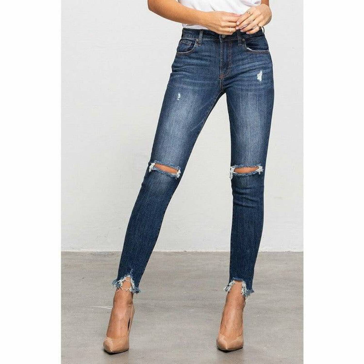 Knee Ripped Frayed Skinny Jeans - Walmart.com
