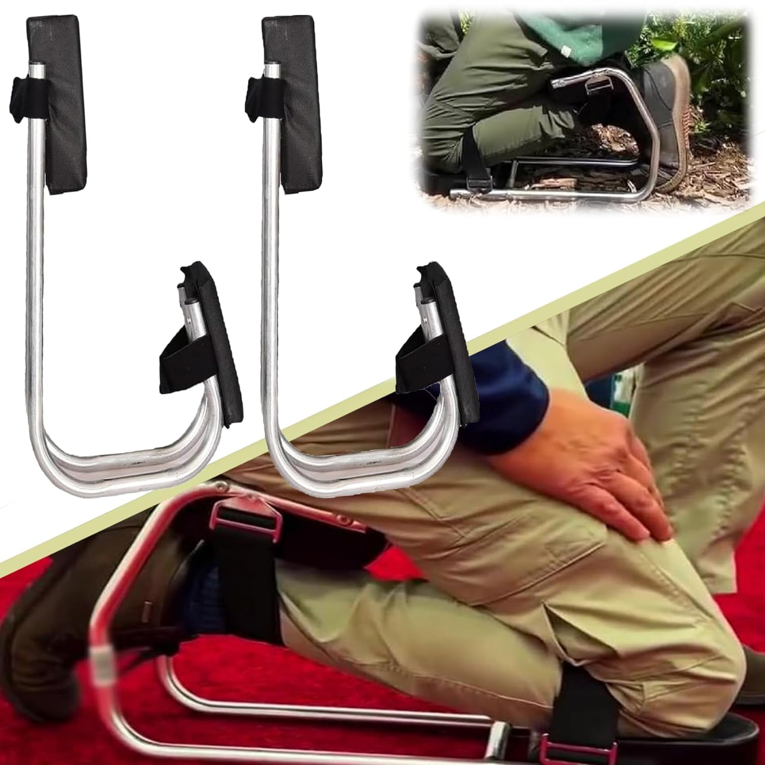 Knee Seat with Thick Cushion, Gardening Knee Pads, Strap-On Leather and ...