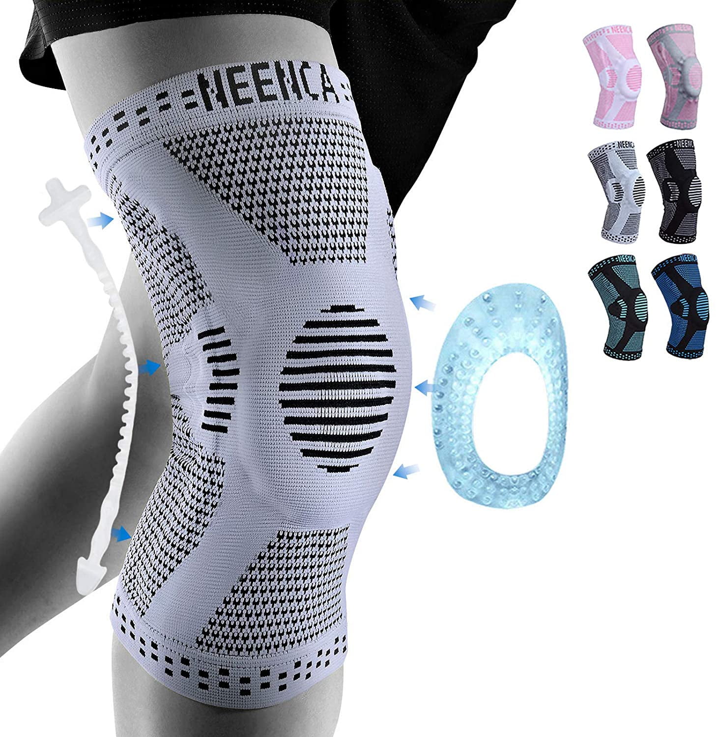 Knee Support Compression Knee Sleeve With Patella Gel Pads And Side ...