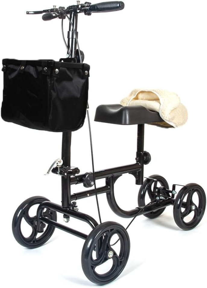 Knee Walker for Injuries with Dual Brakes, Detachable Fabric Basket ...