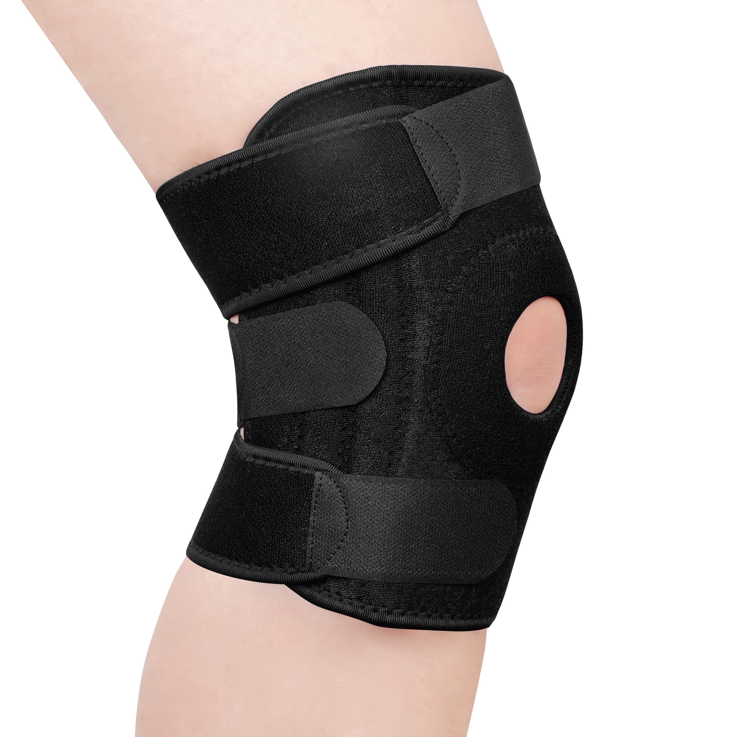 Knee support brace with adjustable compression sleeve covering the ...