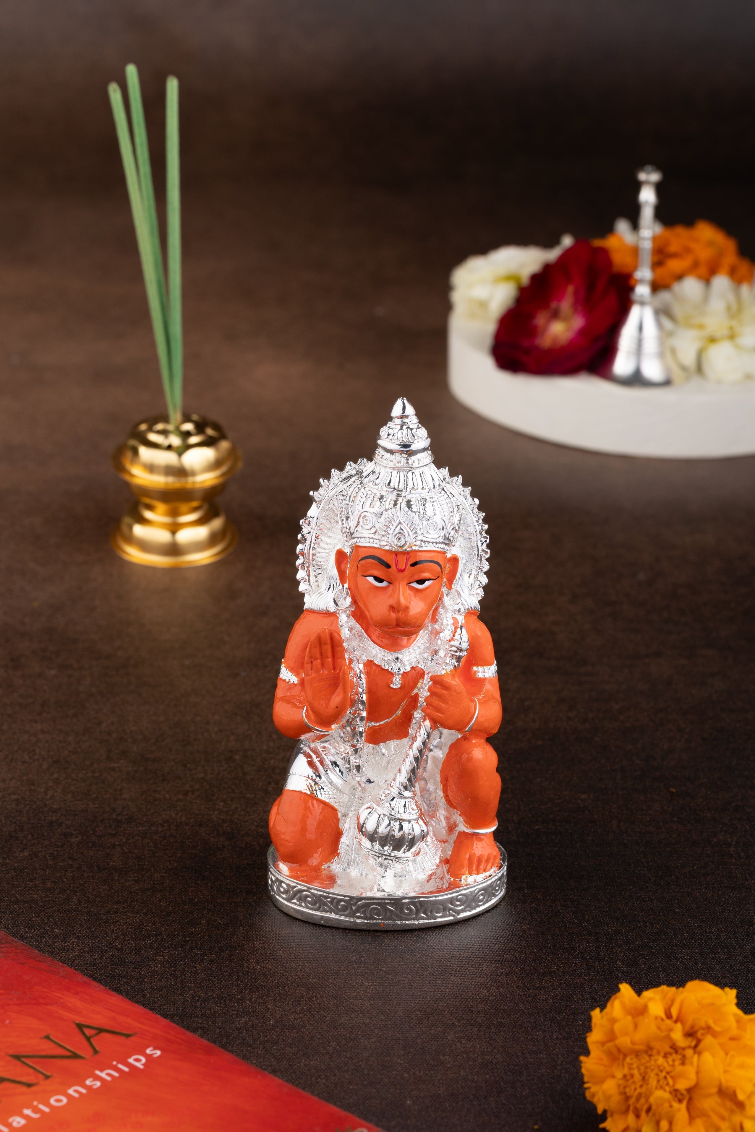 Kneeling Hanuman Idol in Orange & Silver - 5 Inches - Walmart.com