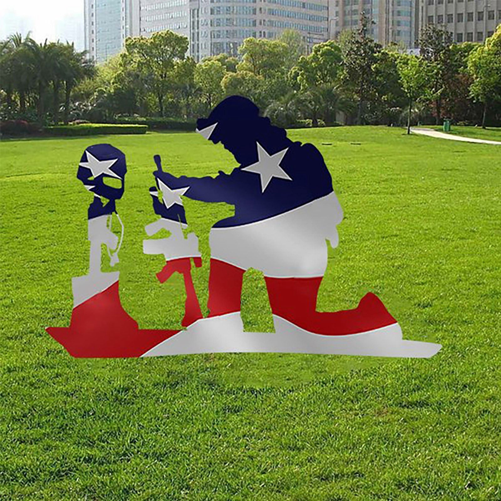 Kneeling Soldier Silhouette Garden Statue - Patriotic Metal Art Decor ...