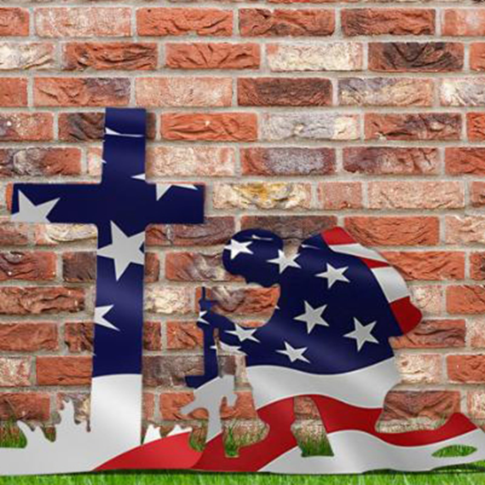 Kneeling Soldier Silhouette Garden Statue - Patriotic Metal Art Decor ...