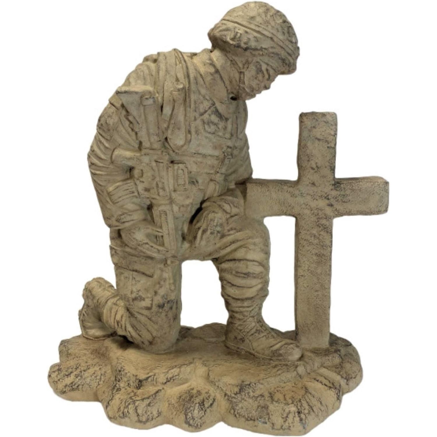 Kneeling Soldier at Cross Stone Military Statue 22in Tall - Walmart.com