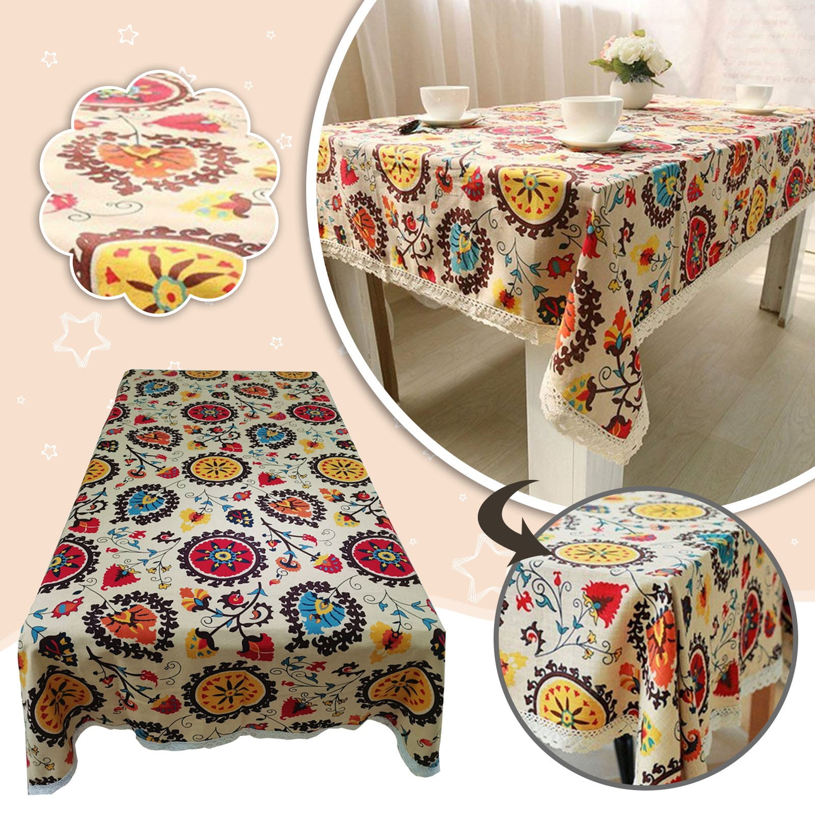 Kihbxv Leaveforme Retro Sunflower Pattern Lace Fabric Tablecloth Table ...