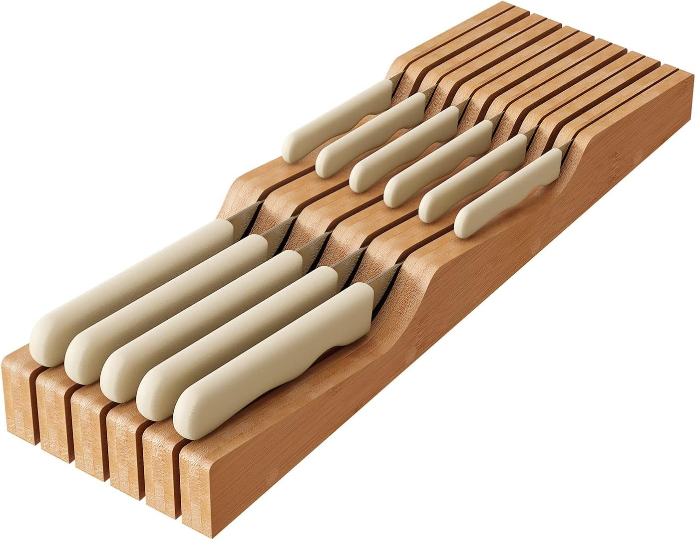Knife Block Organizer - Bamboo Wood Drawer Knife Organizer-Protecting ...