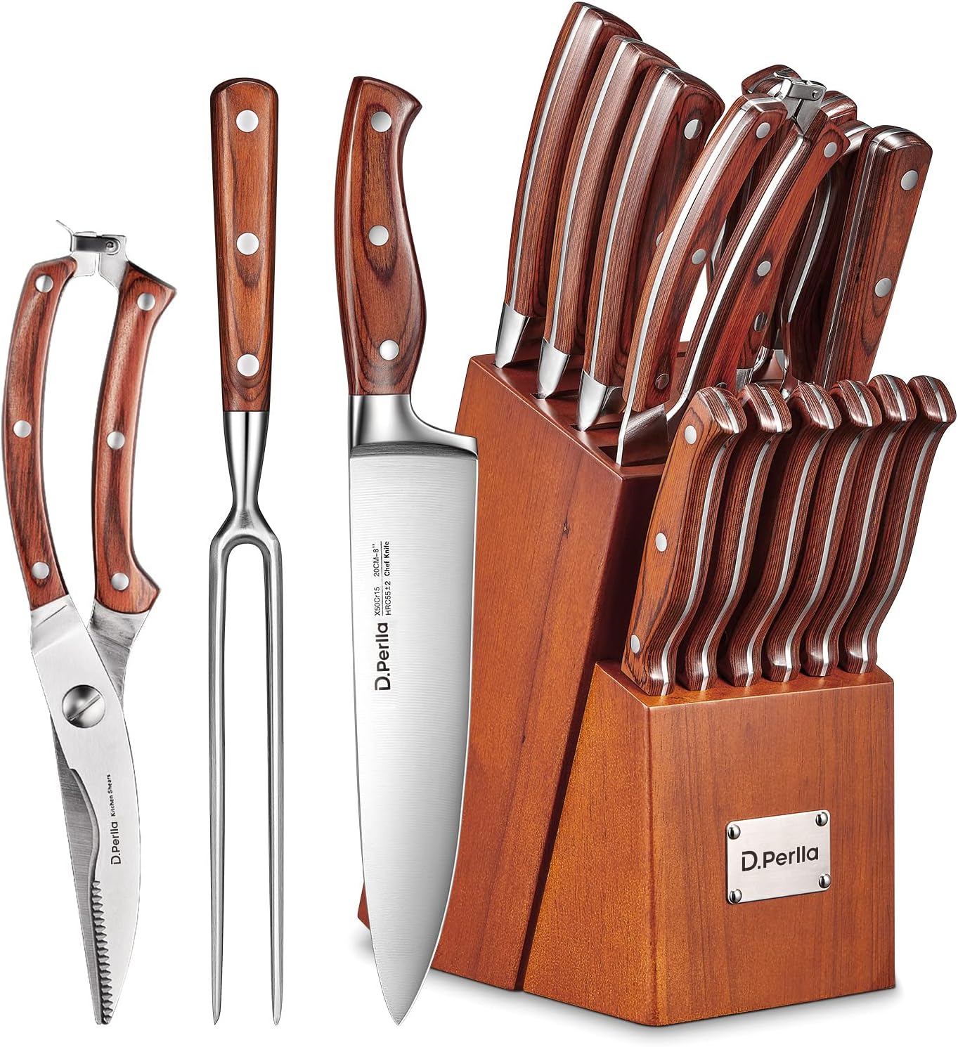 McCook MC29 Knife Sets, 15 Pieces German Stainless Steel Kitchen Knife ...