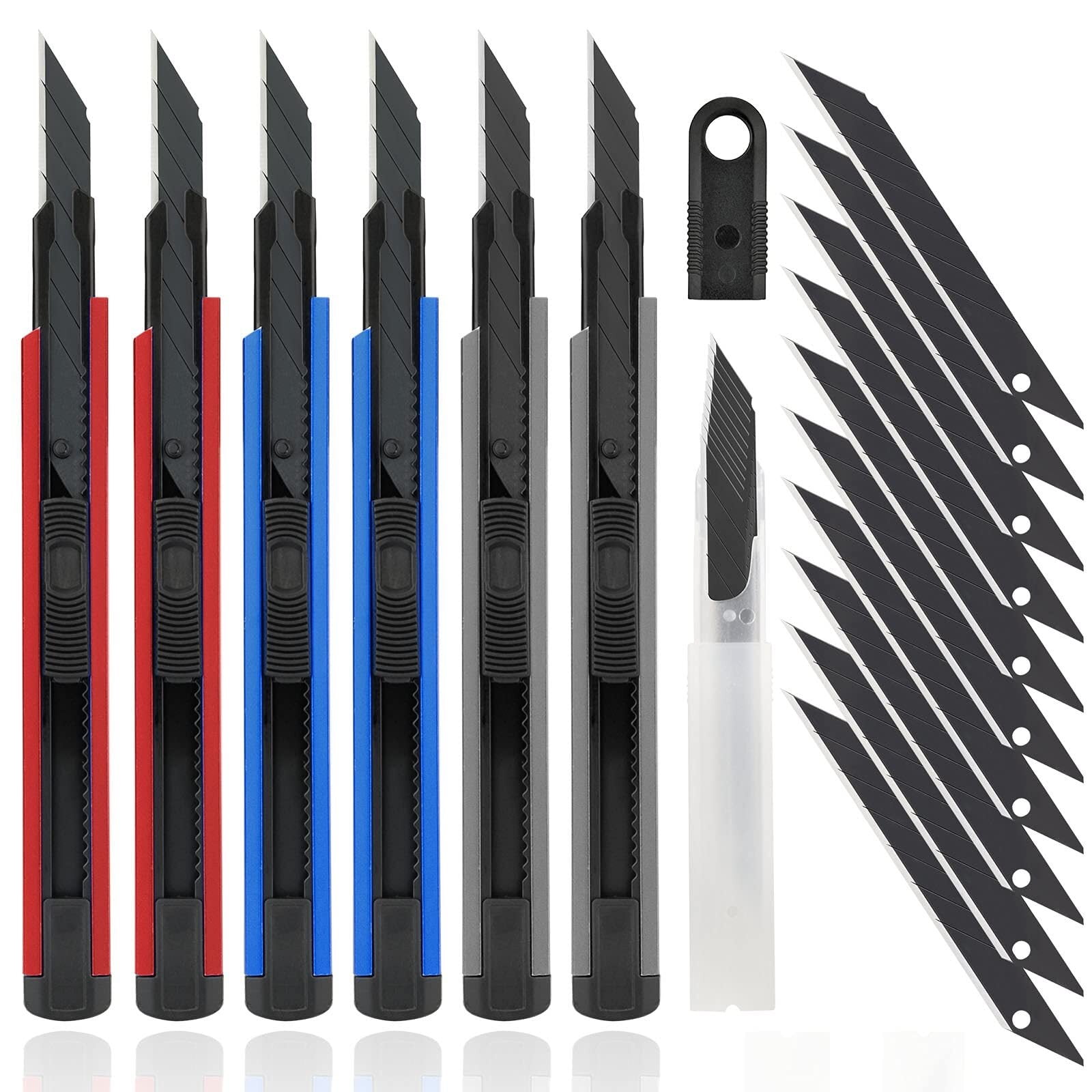 Knife Box Cutter Retractable Hobby Knife 6-Piece with 20-Piece 9mm Snap ...