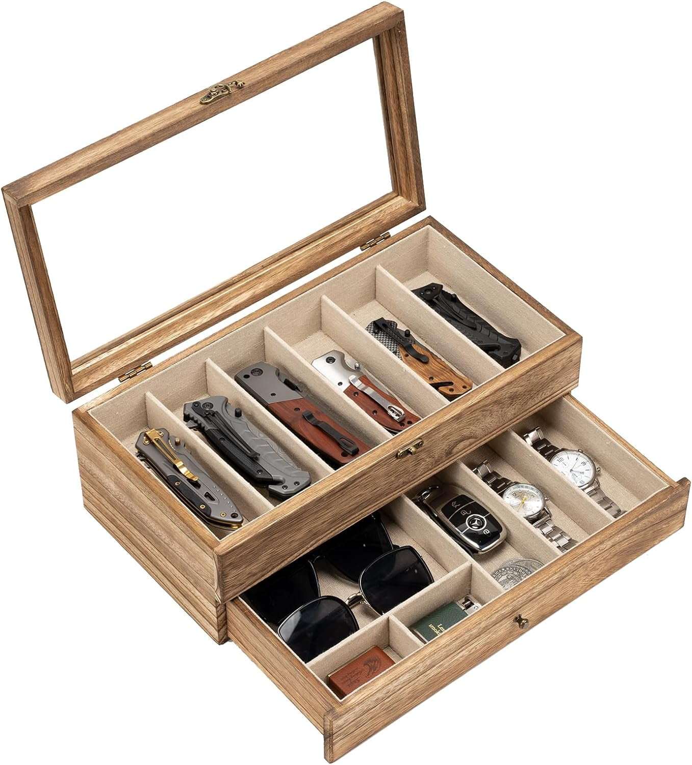Knife Display Case, 2-Layer Pocket Knife Case Display & Storage Knives ...