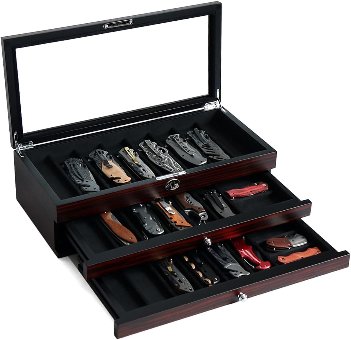 Knife Display Case, 22-26 Slot Storage Box, Ebony Veneer, 3-Tier ...