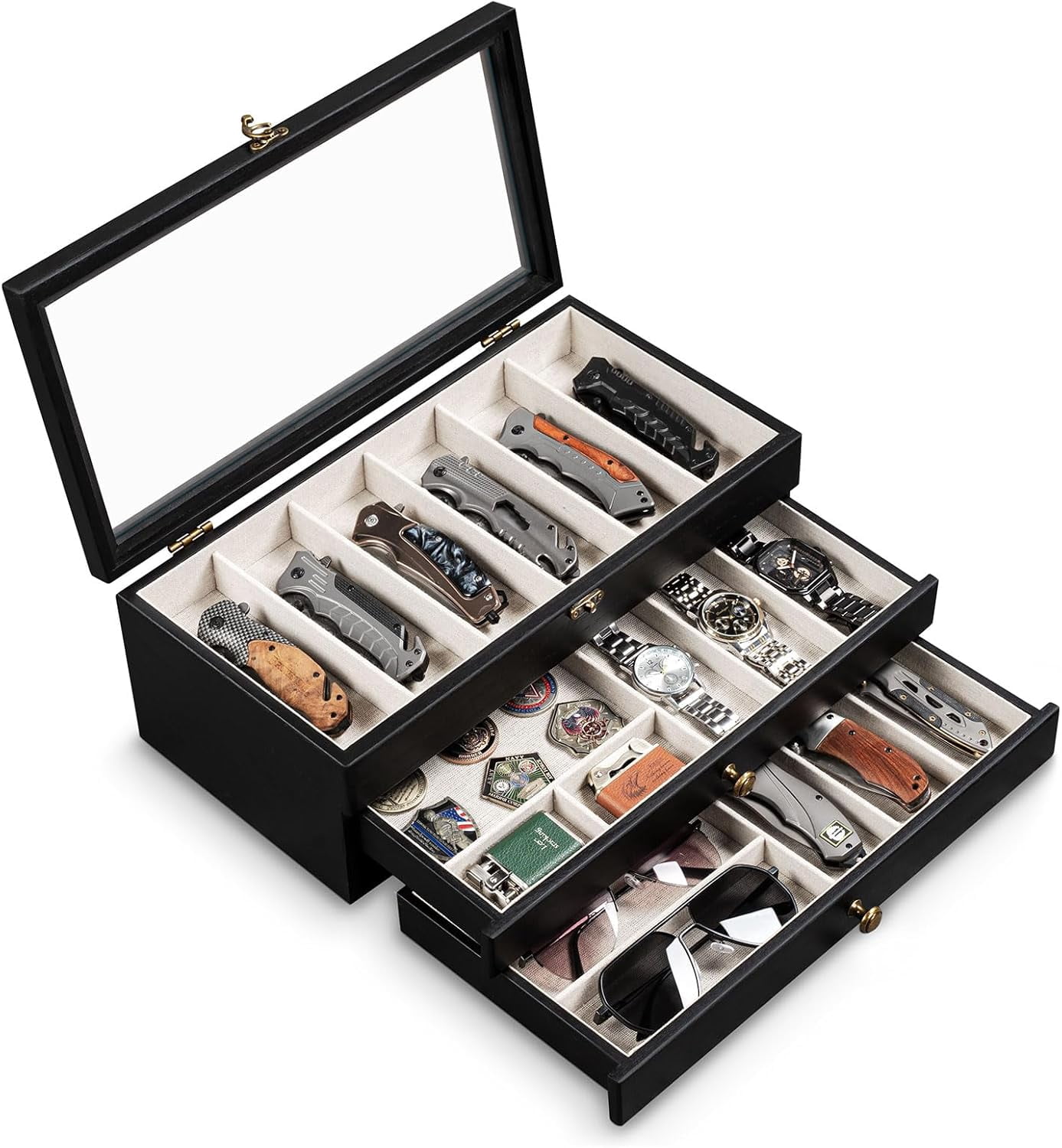 Knife Display Case, 3-Layer Pocket Knife Case Display & Storage Knives ...