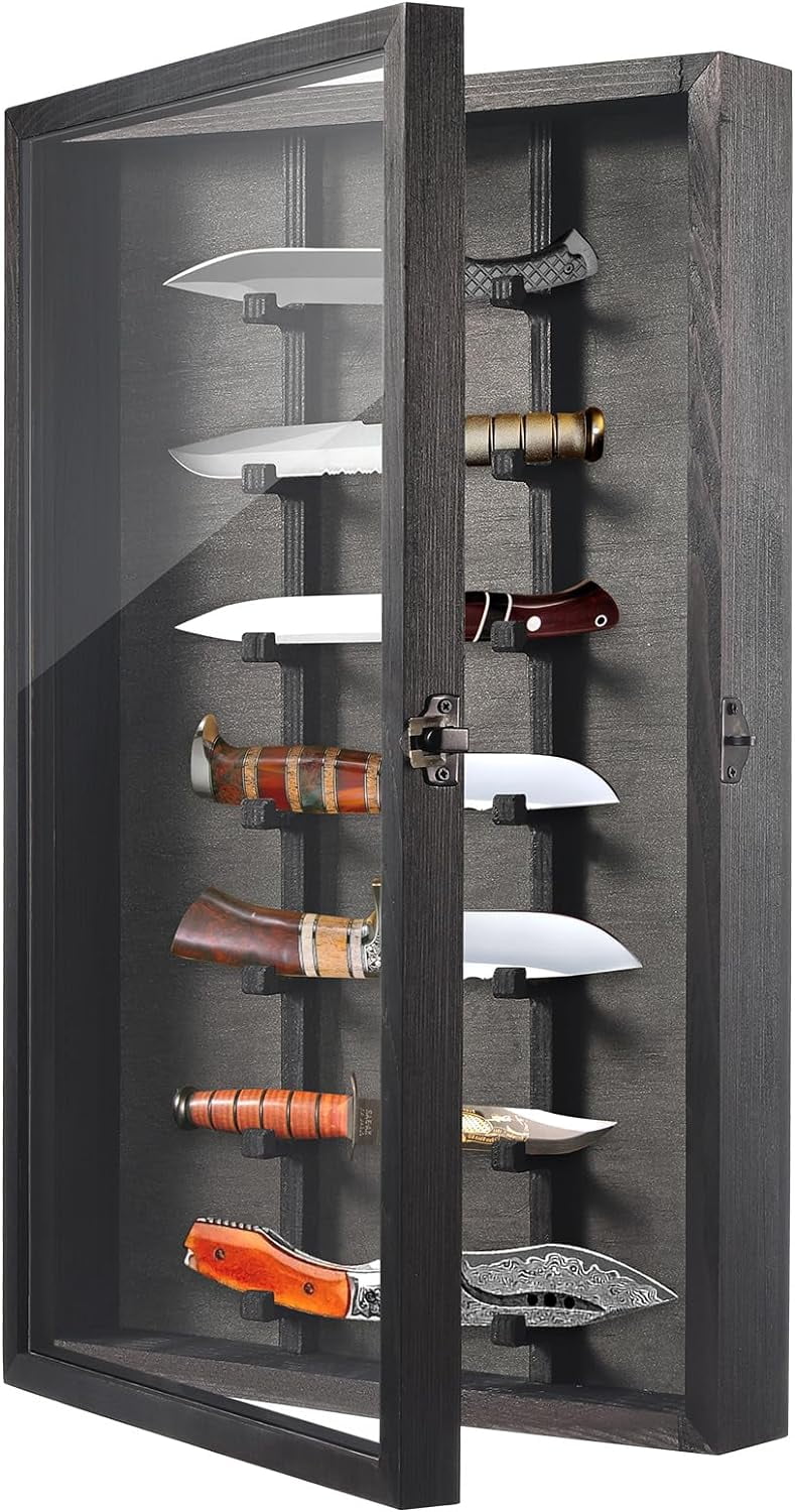 Knife Display Case with Lockable Clear Acrylic Door, Wall Mount Wooden ...