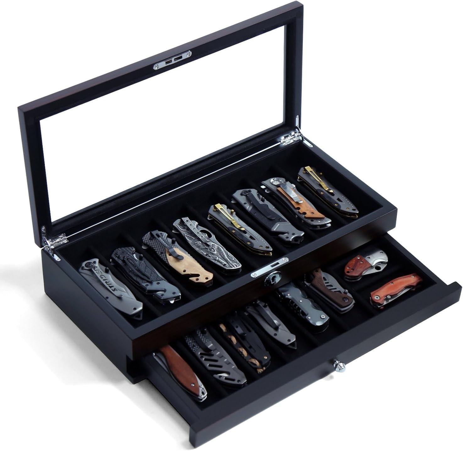 Knife Display Case Two-Tier Pocket Knife Case Box Storage for 15-17 ...