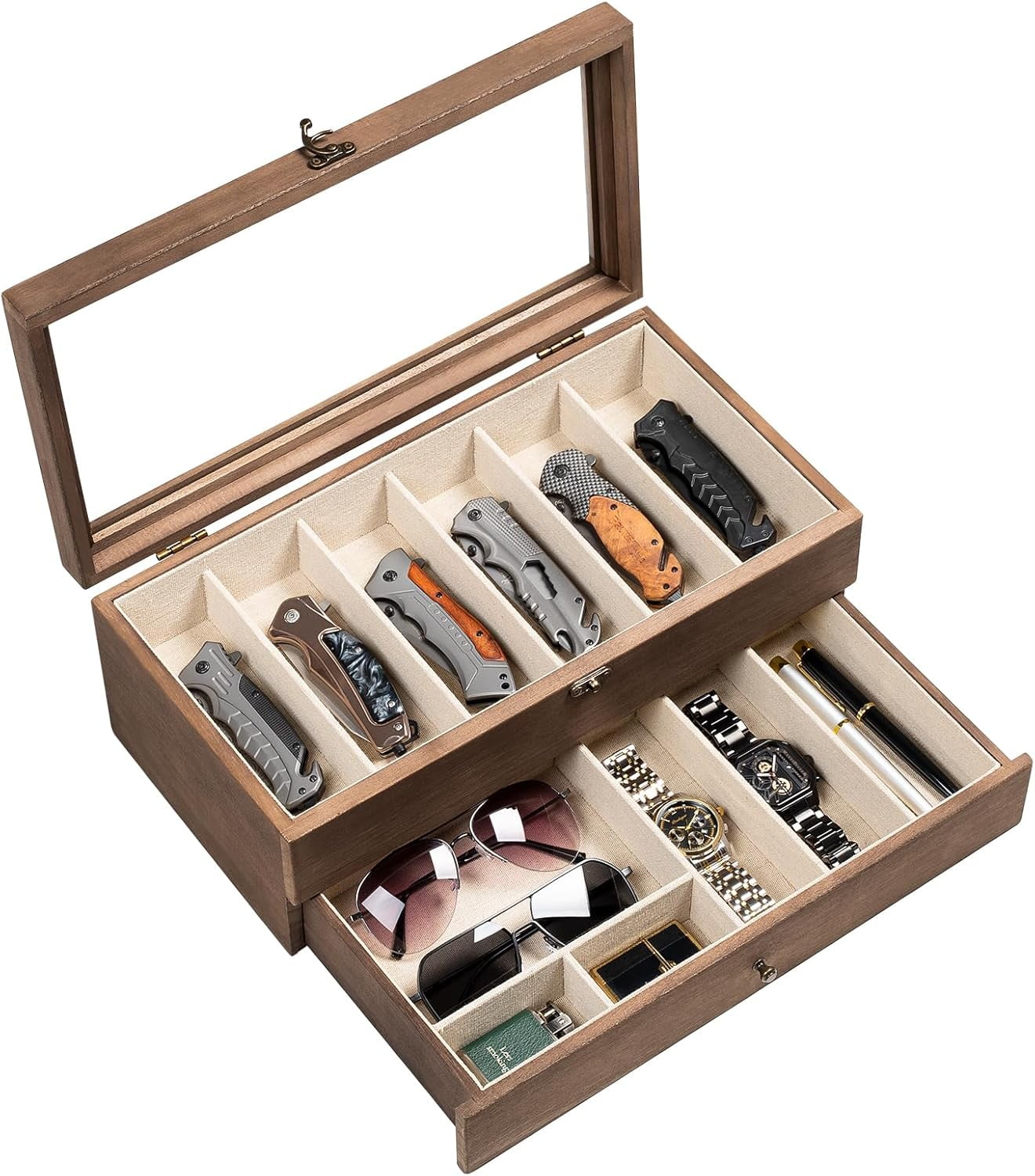 Knife Display Case for 9-15 Knives, 2-Layer Pocket Knife Case with ...