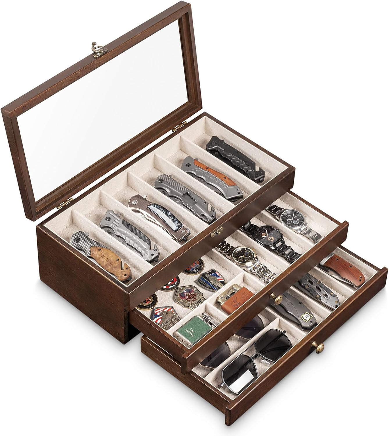 Knife Display Case for15-22 Knives, 3-Layer Pocket Knife Case with ...
