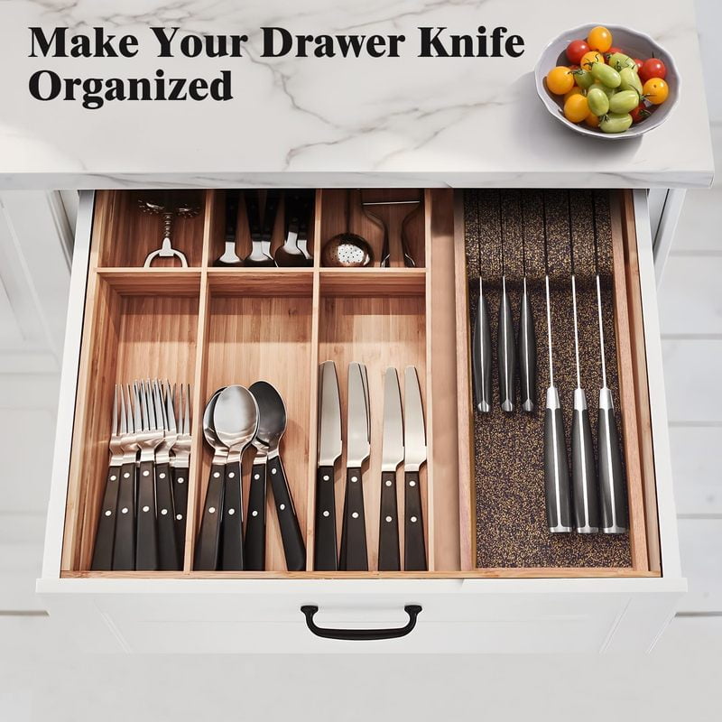 Knife Drawer Organizer Insert, In Drawer Knife Block,Wood Knife Holder ...