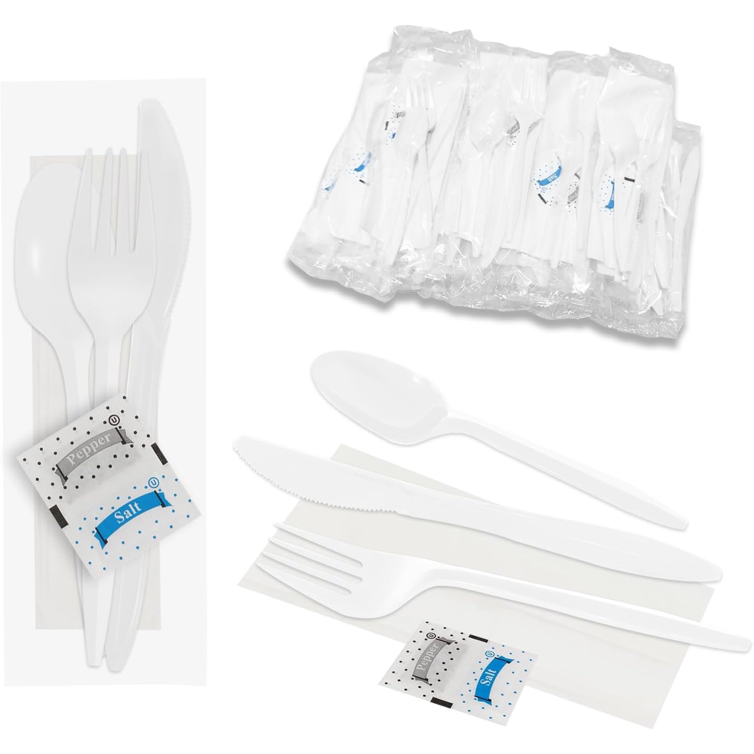 Knife Fork Spoon Napkin Salt Pepper Sets, Individually Wrapped Black ...