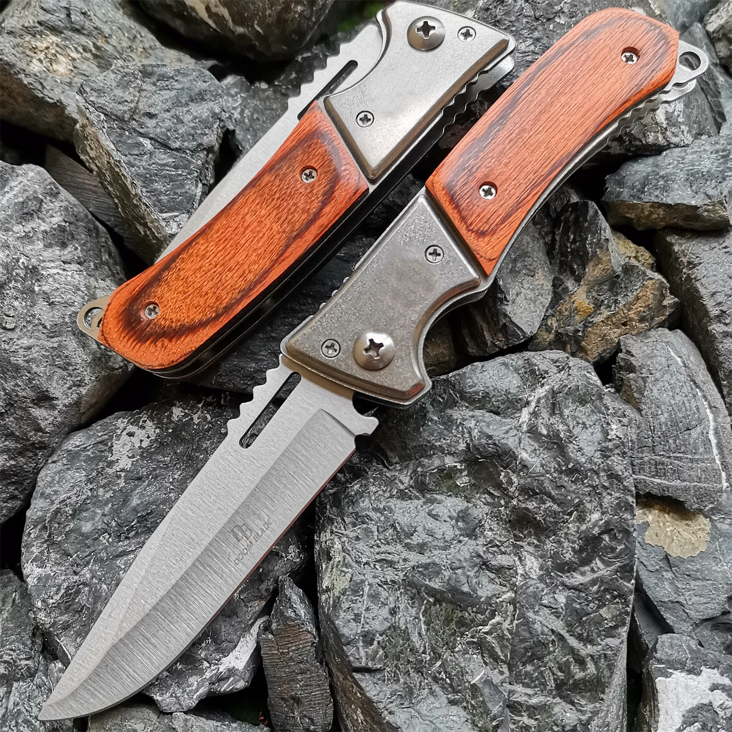 Knife Outdoor Multi-function Stainless Steel Folding Knives Wooden ...