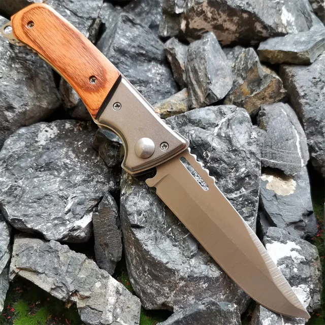 Knife Outdoor Multi-function Stainless Steel Folding Knives Wooden ...