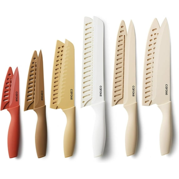 Knife Set, 12 Pieces Kitchen 6 Stainless Steel Knives with Blade Guards ...