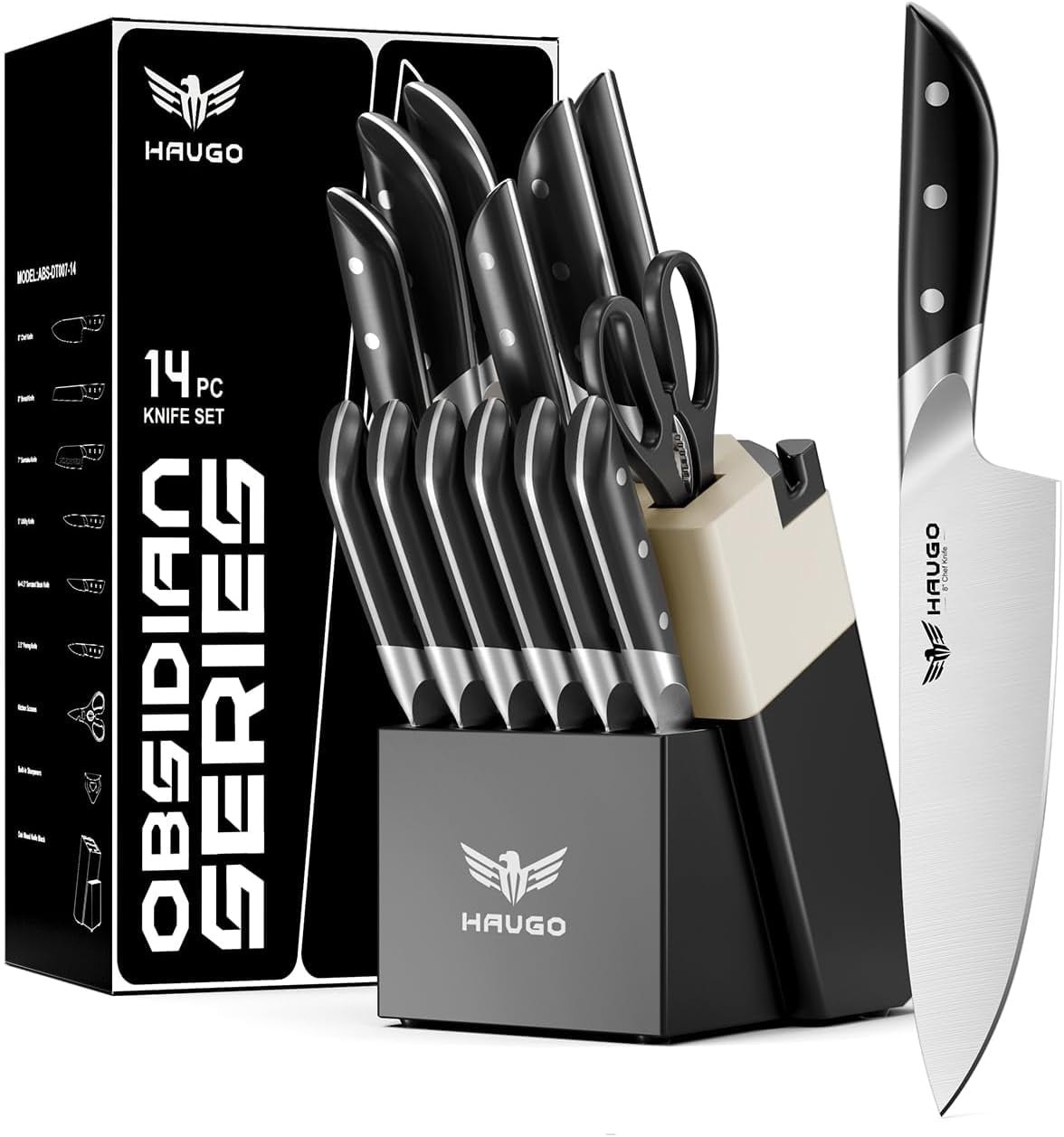 Knife Set - 14 PCS rman Stainless Steel Kitchen Sets with Block and ...