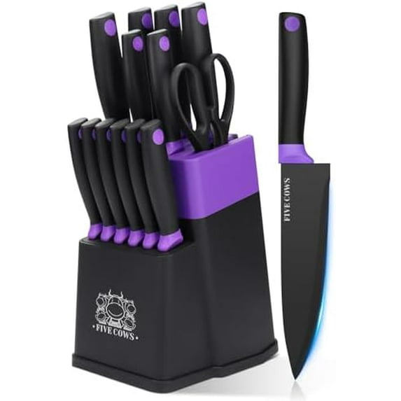 Knife Set, 14 Pcs Kitchen Knife Block Set, Enduring Razor-Sharp German ...