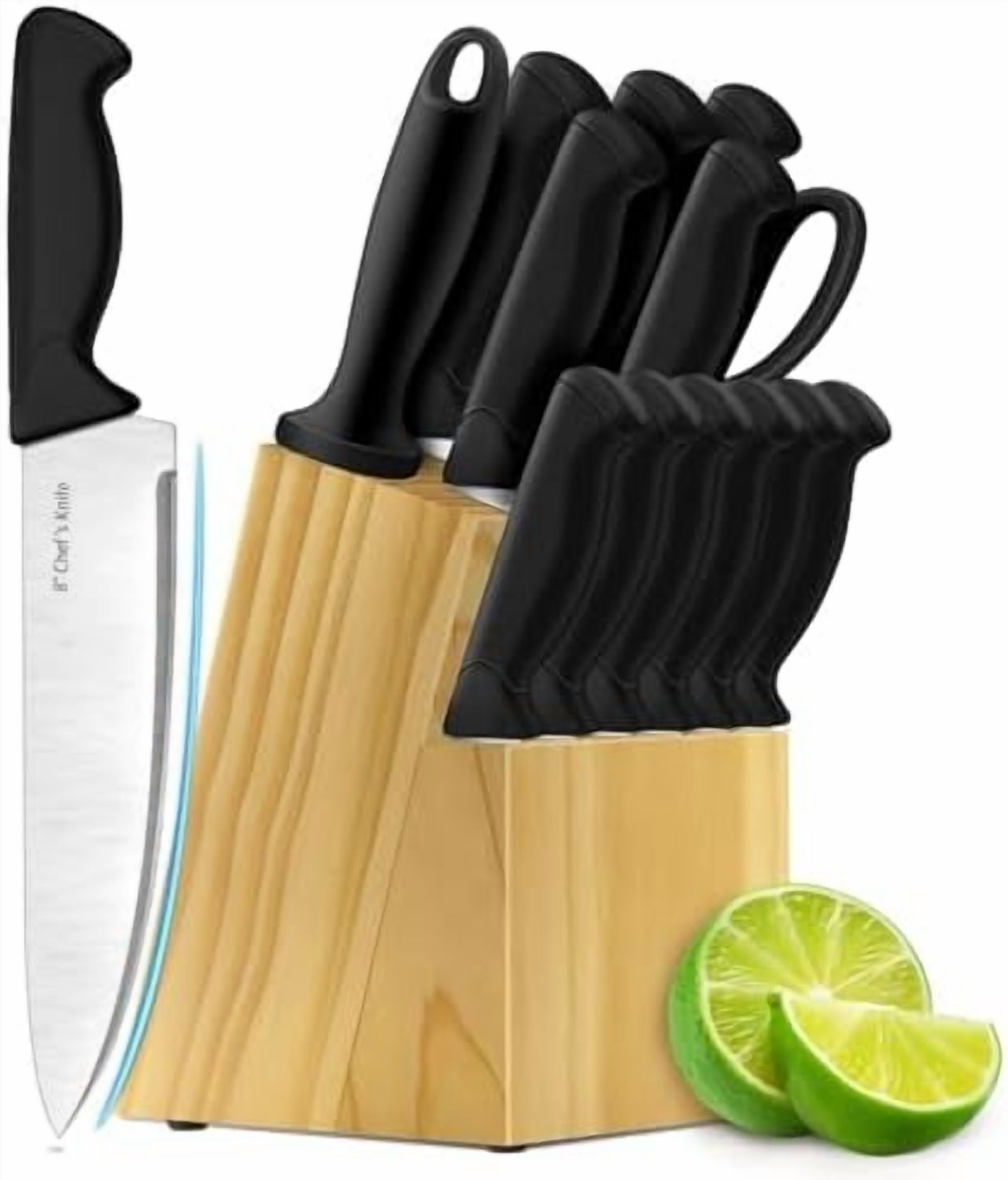 Knife Set, 14-Piece Kitchen Knife Set with Wooden Block, High Carbon ...
