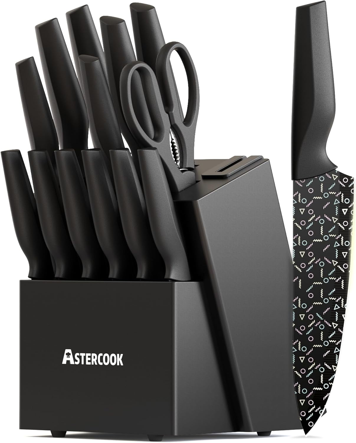 Knife Set, 15-Piece Kitchen Knives Set with Built-in Sharpener, High ...