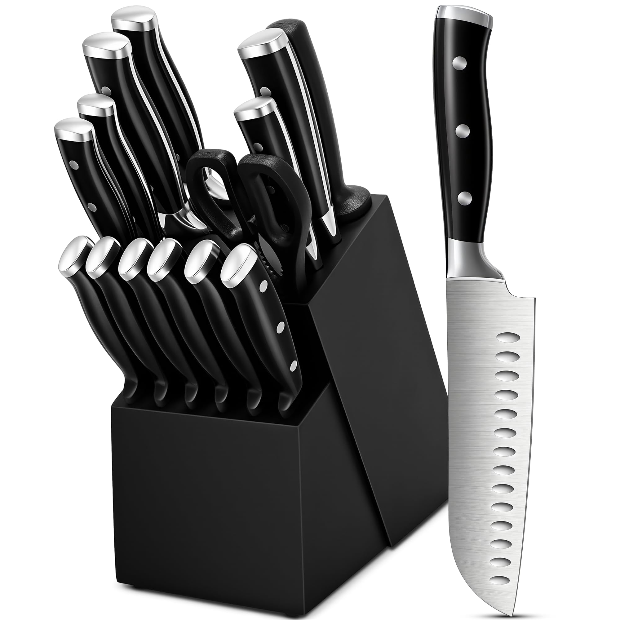 Knife Set, 15 Piece Premium Kitchen Knife Block Set, Razor-Sharp, High ...