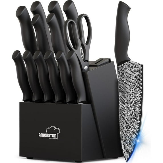 Knife Set 15 Pieces Kitchen Knife Set with Built in Knife Sharpener ...
