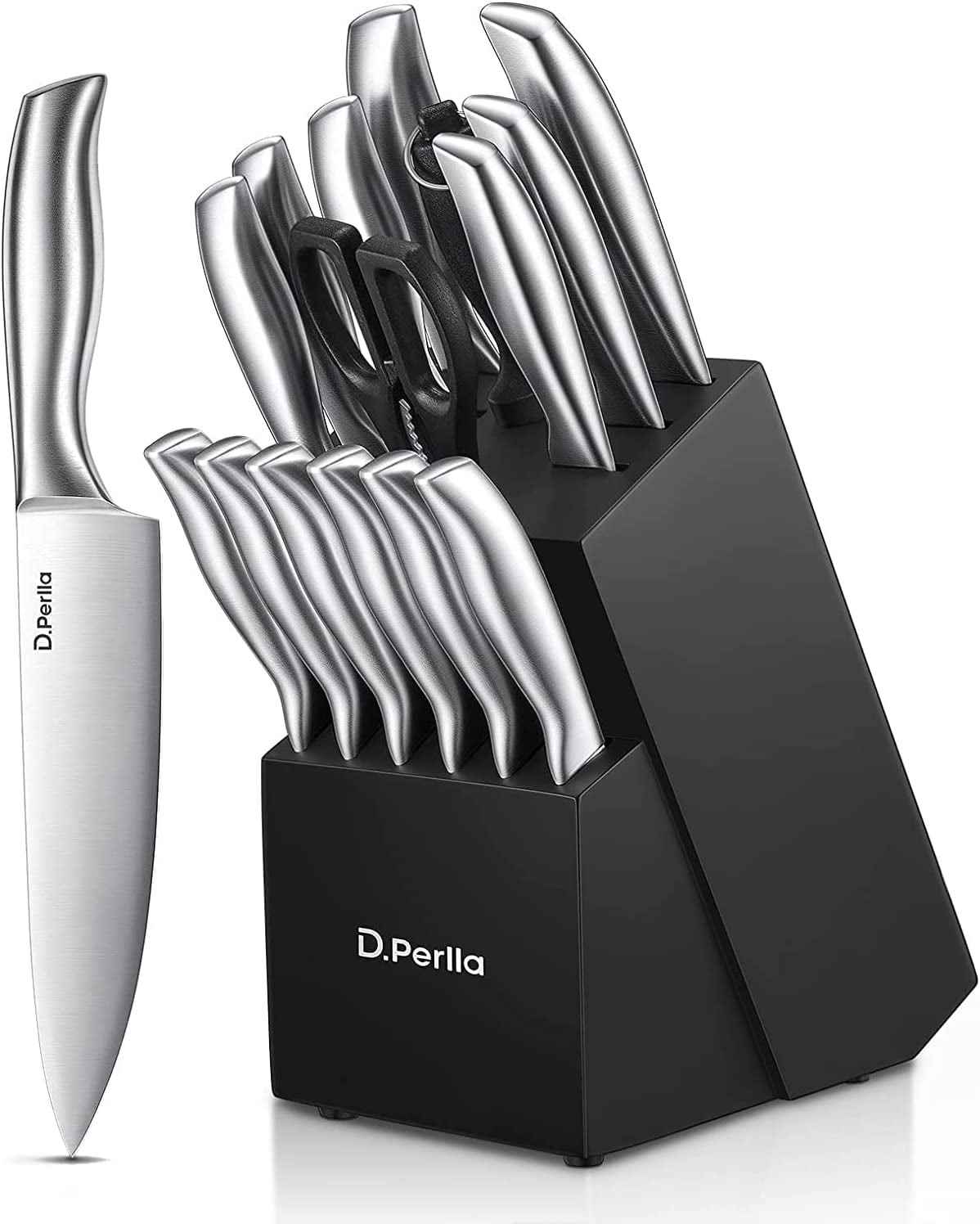 Knife Set, 16-Piece Stainless Steel Kitchen Knife Set with Wood Block ...