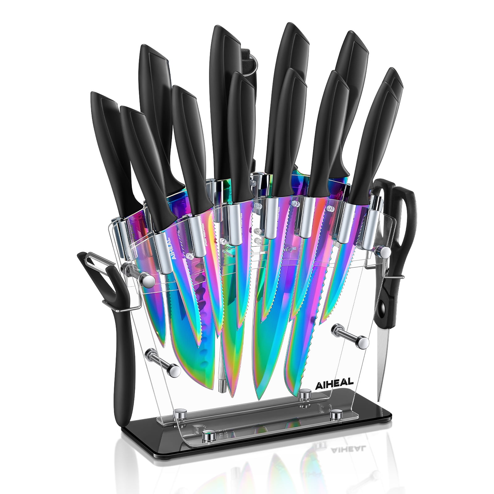 Knife Set, 16 Pieces High Carbon Stainless Steel Rainbow Color Kitchen ...