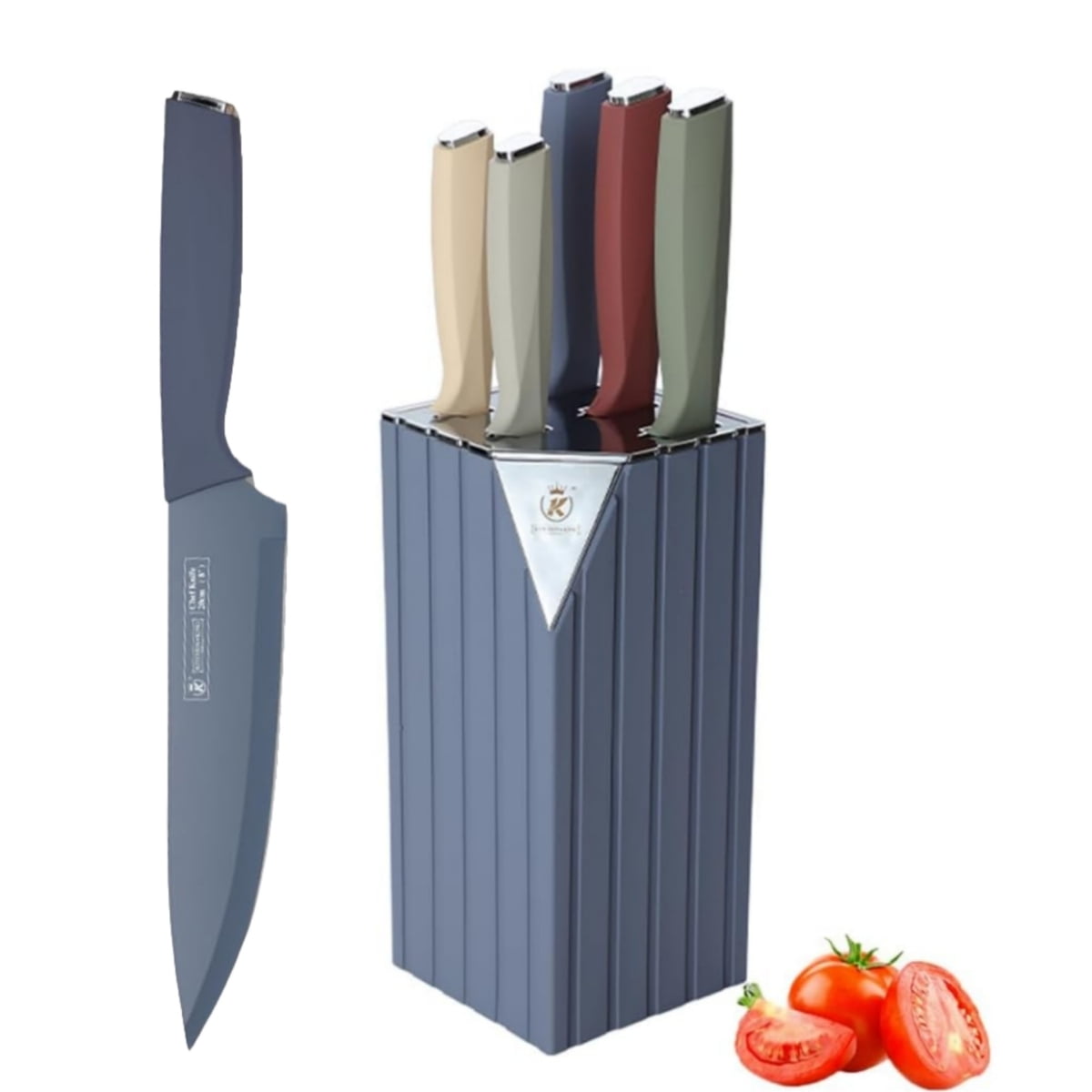Knife Set, 6 Pcs Color-Coded Kitchen Knife Set with Block, 5 Color Anti ...
