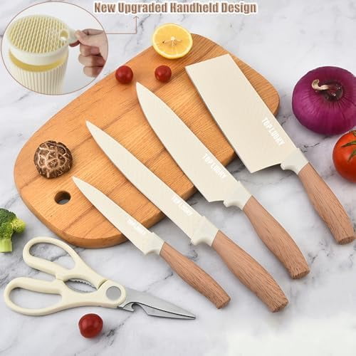Knife Set, 6-Piece Beige Kitchen Knife Set for Home, Anti-Rust Non ...