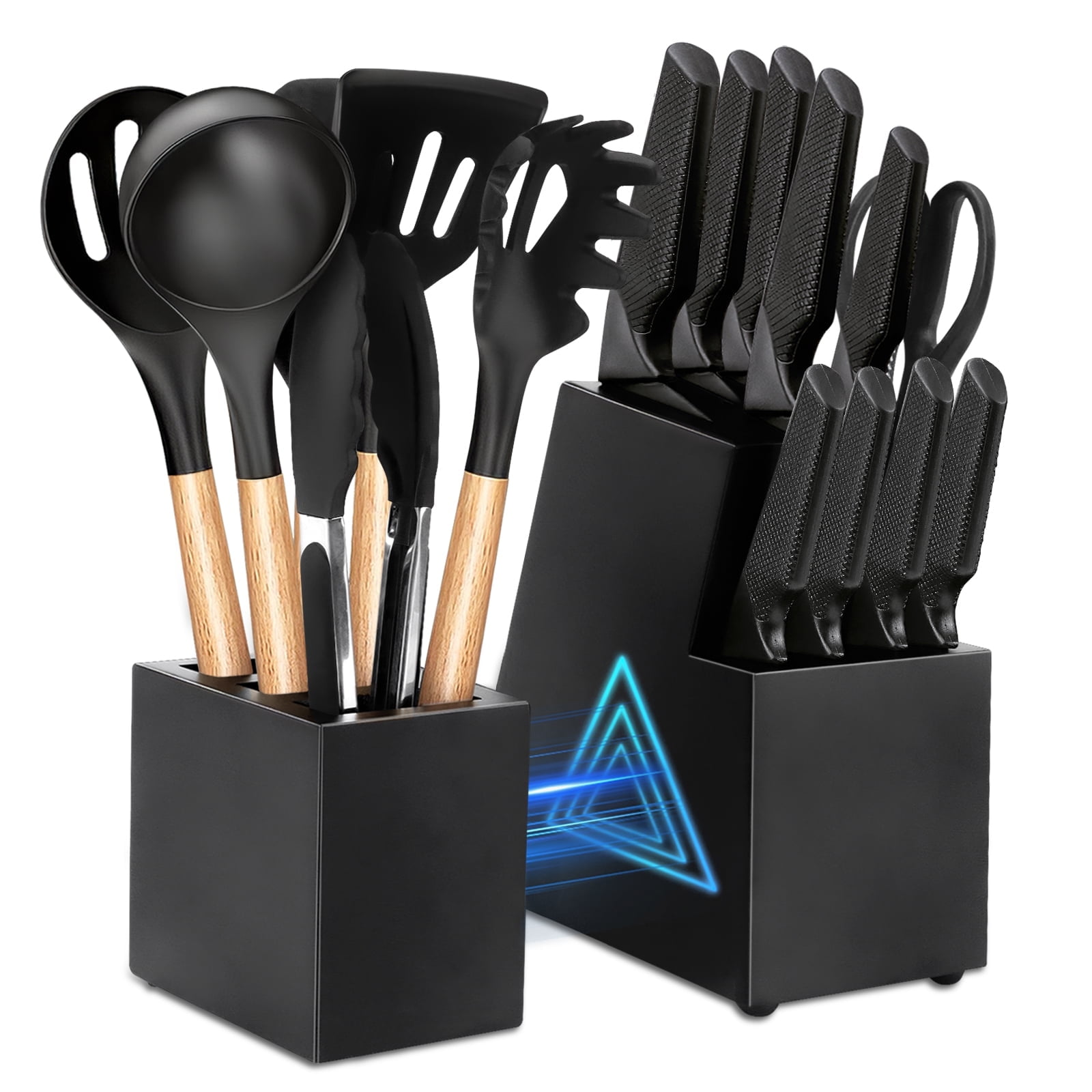 Knife Set with Block, 18-Piece Knife Block Set & Cooking Utensils Set ...