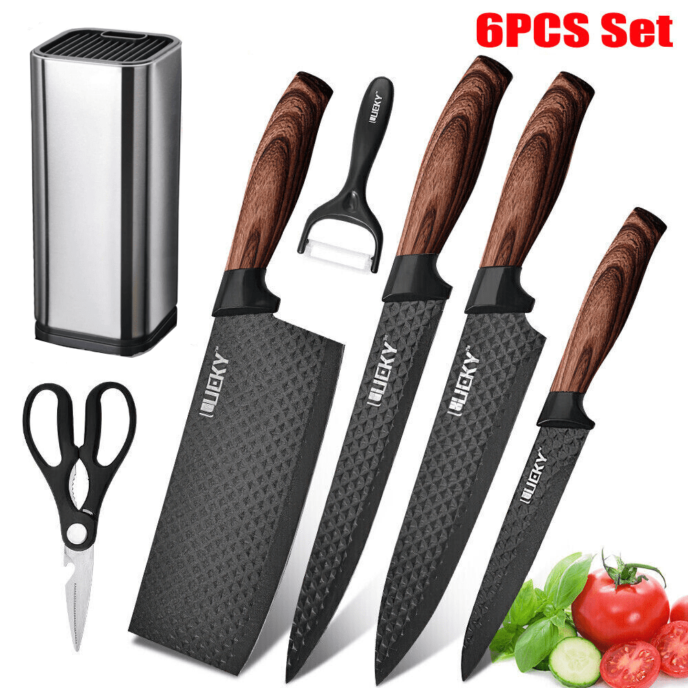 Knife Set with Block, DFITO 6 Piece Kitchen Knife Set, Auto Sharpening ...
